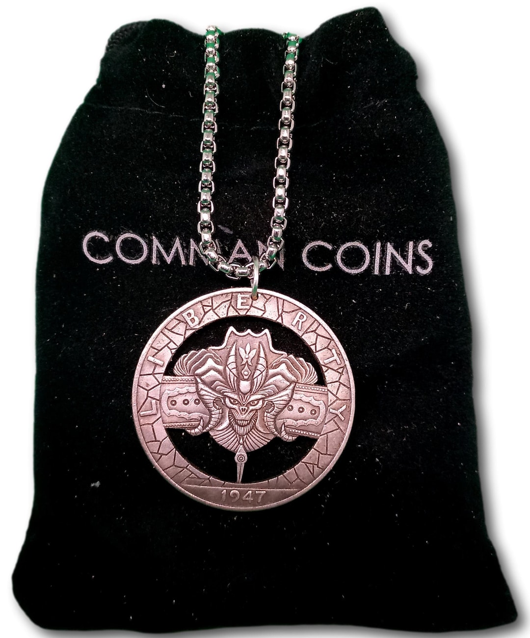 Cut Coin Hobo Coin Necklace Diablo God of Death Lucifer Hell Satin Goth ...