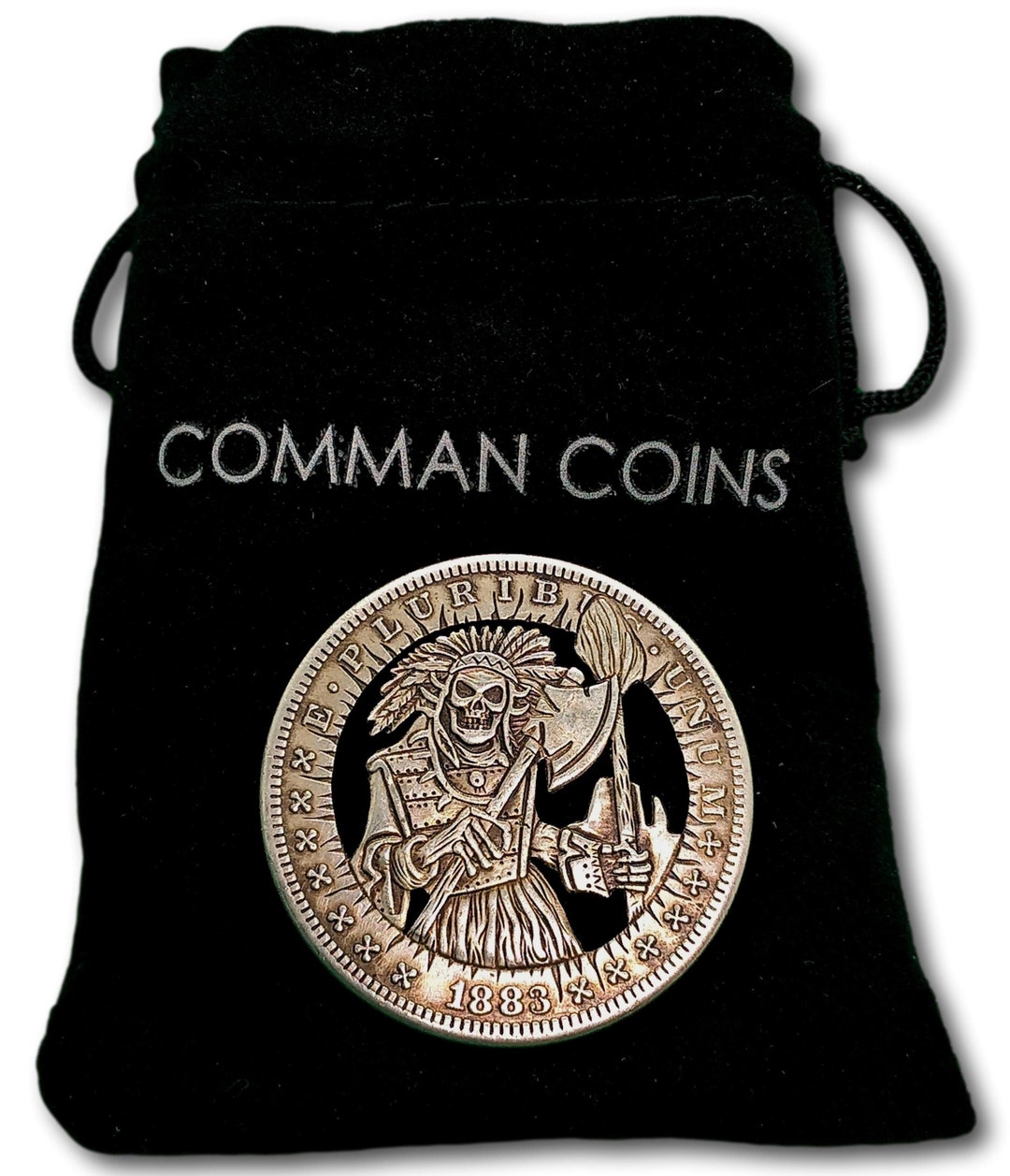 Hand Cut Hobo Coin Skull Indian Brave Warrior Skeleton With Battle Axe ...