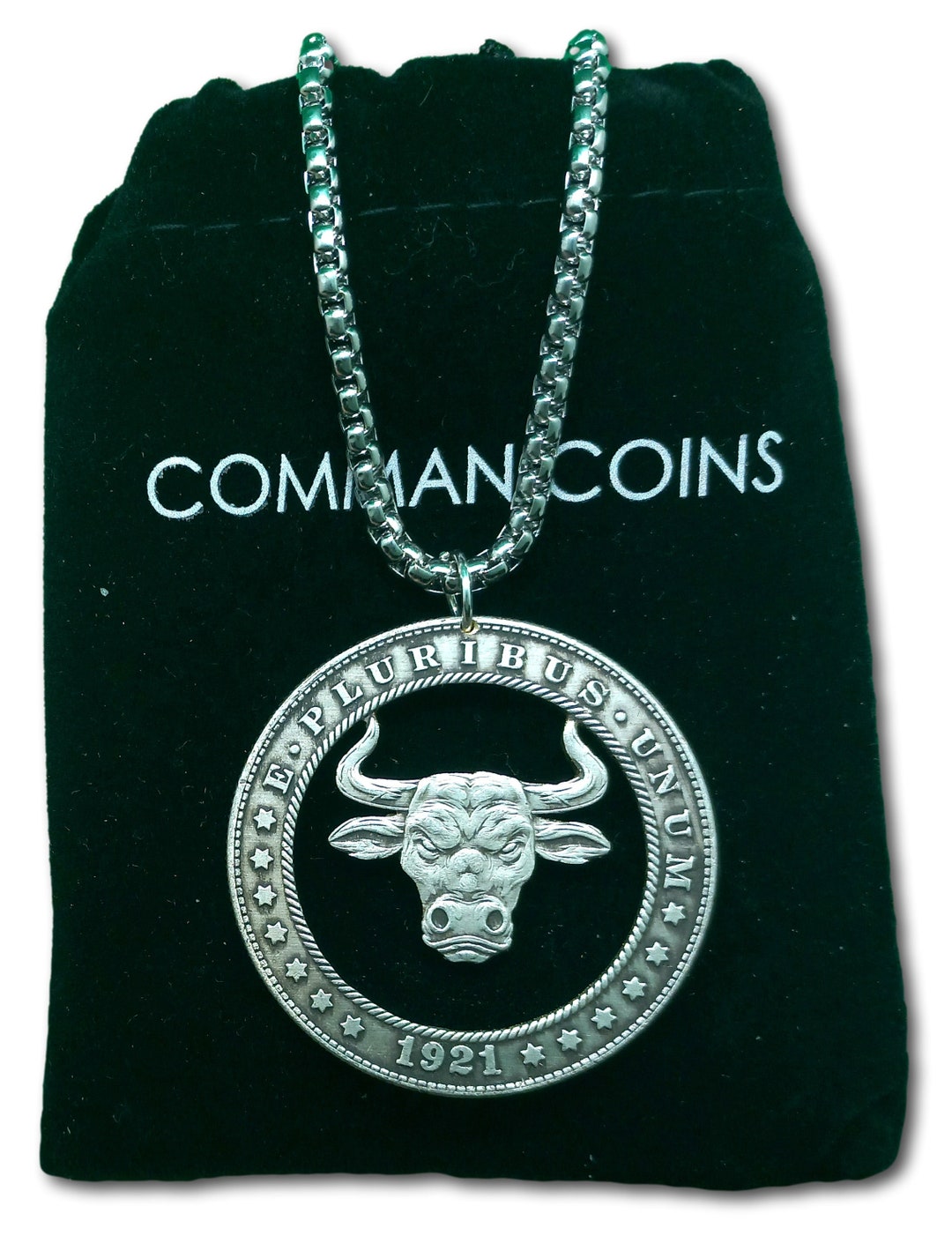 Cut Coin Hobo Coin Necklace Texas Bull Western Rodeo Stock Market ...