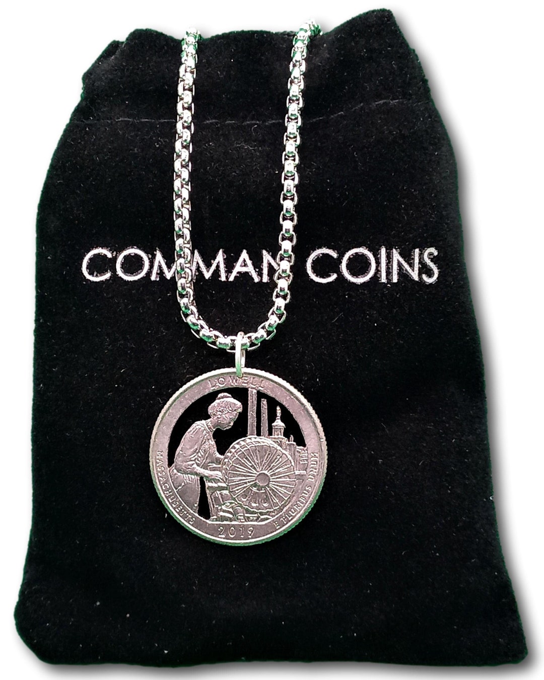 2019 Massachusetts Cut Coin Necklace State Quarter Lowell America the ...