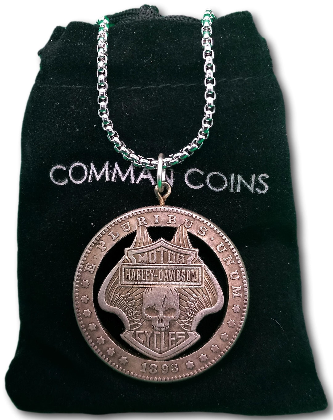 Cut Coin Hobo Coin Necklace Harley Davidson Motorcycle Biker Skull ...