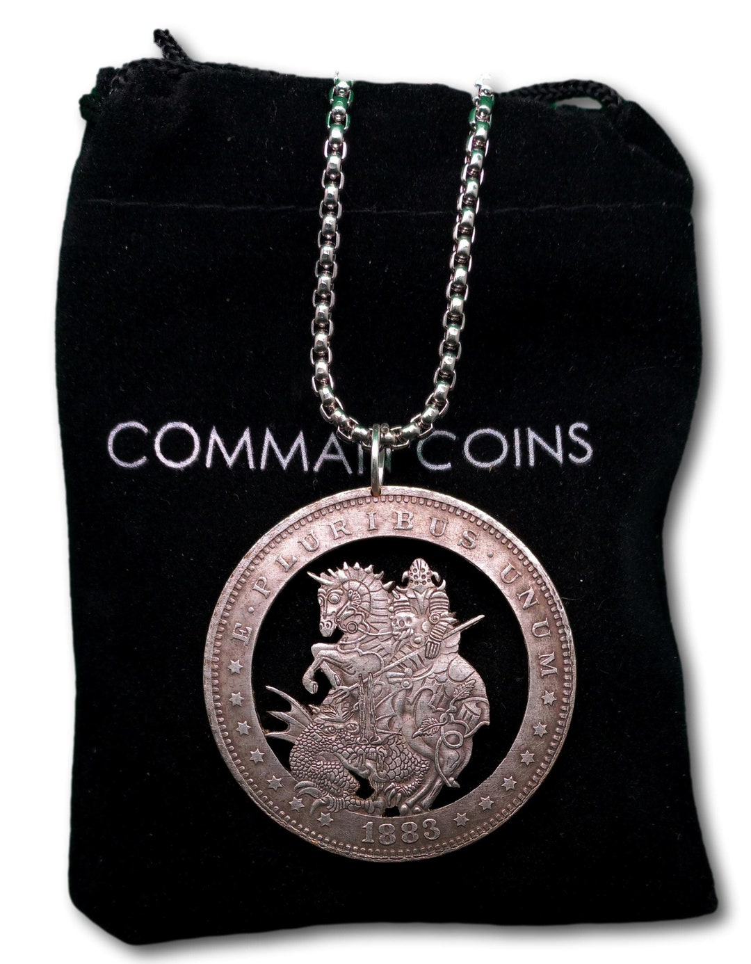 Cut Coin Hobo Coin Necklace Medieval Templar Knight Killing Dragon ...