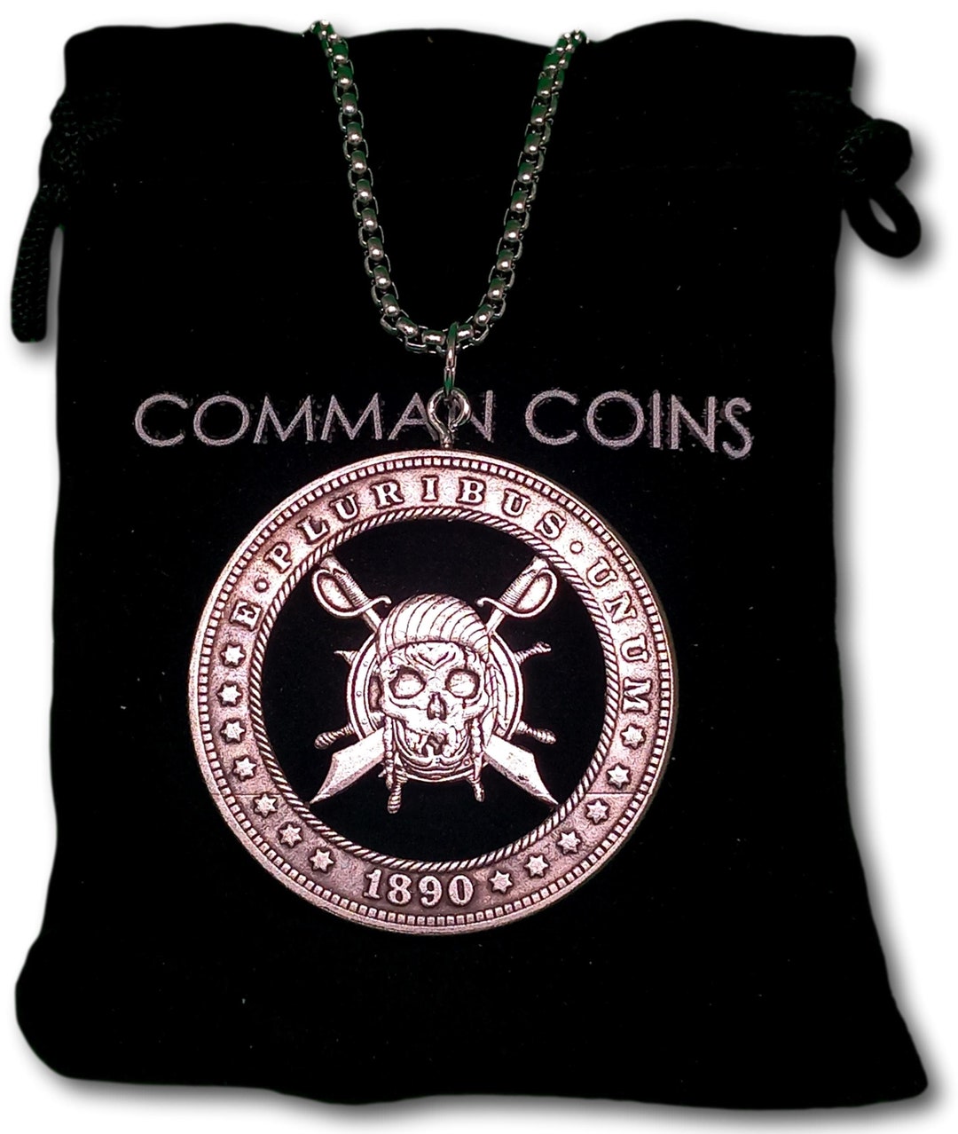 Hobo Cut Coin Necklace Skull Pirate Crossbones Navy Army American US ...