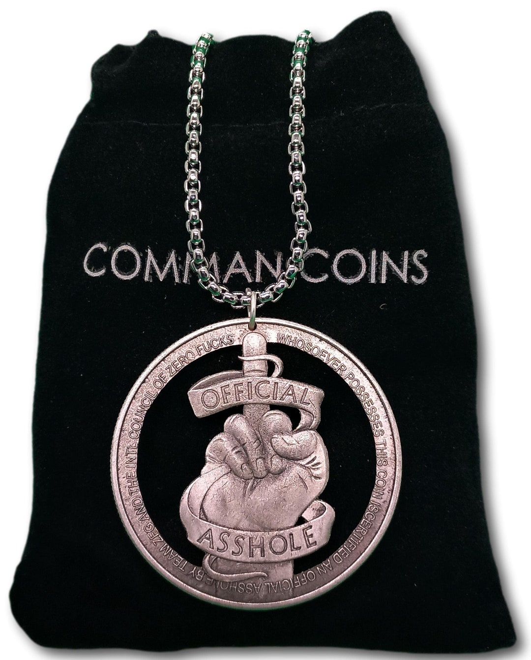 Cut Coin Hobo Coin Necklace Official Asshole Funny Middle Finger US ...