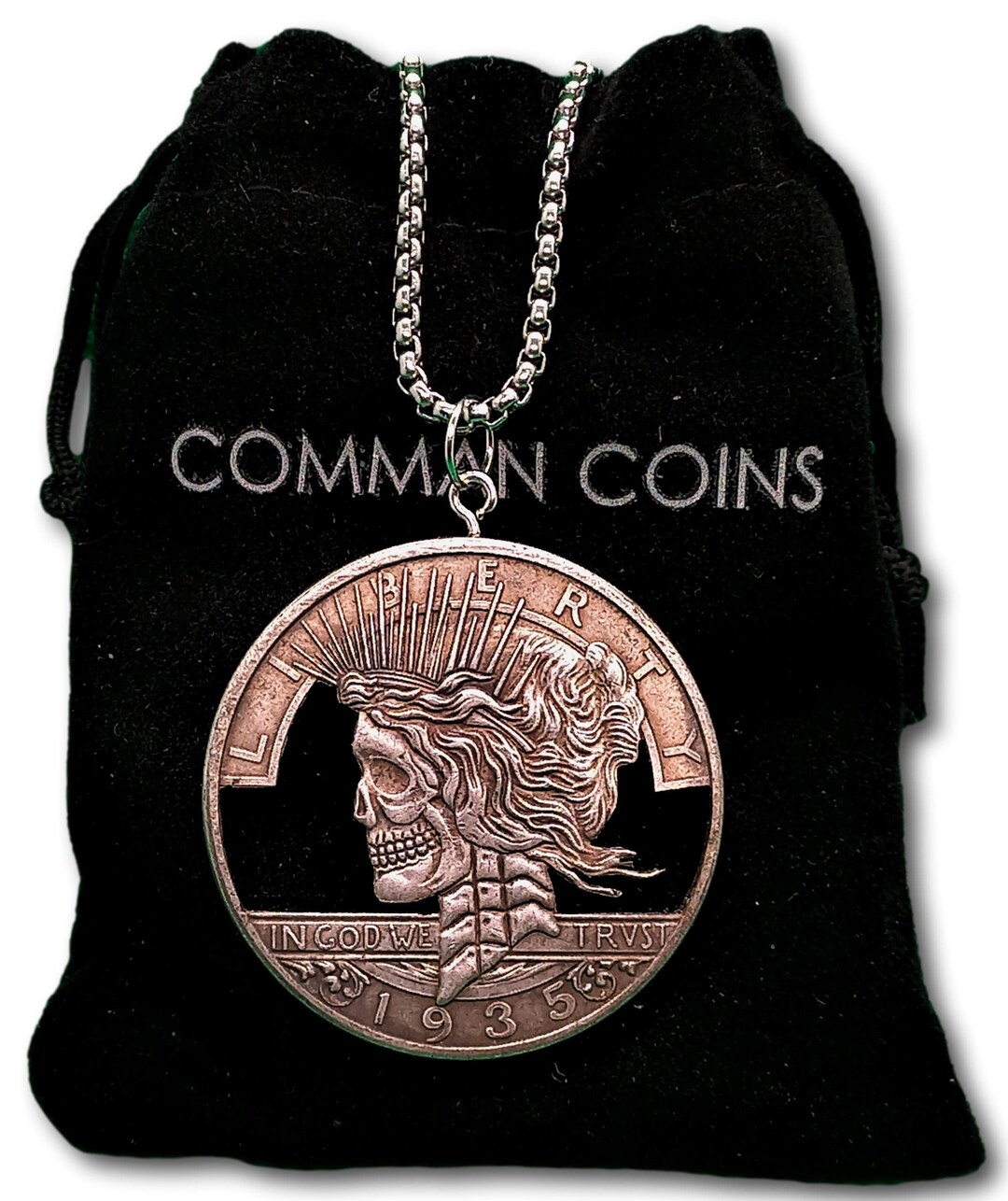 Hand Cut Hobo Coin Necklace Skull Peace Goth Dollar Money American ...