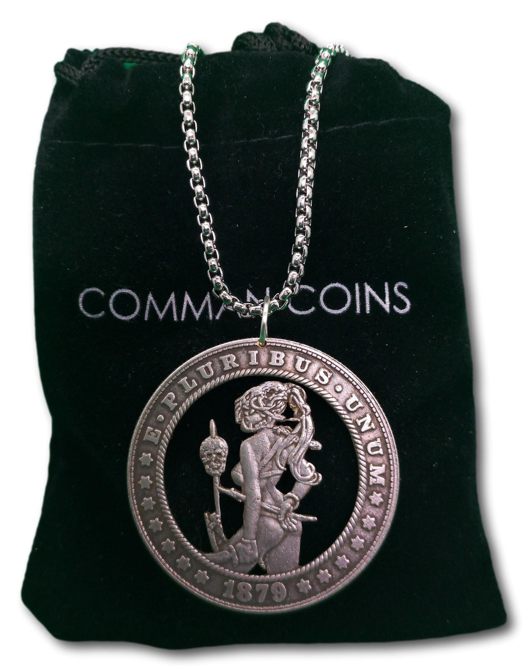 Cut Coin Hobo Coin Necklace Sexy Warrior Queen Skull Goth Gothic US ...