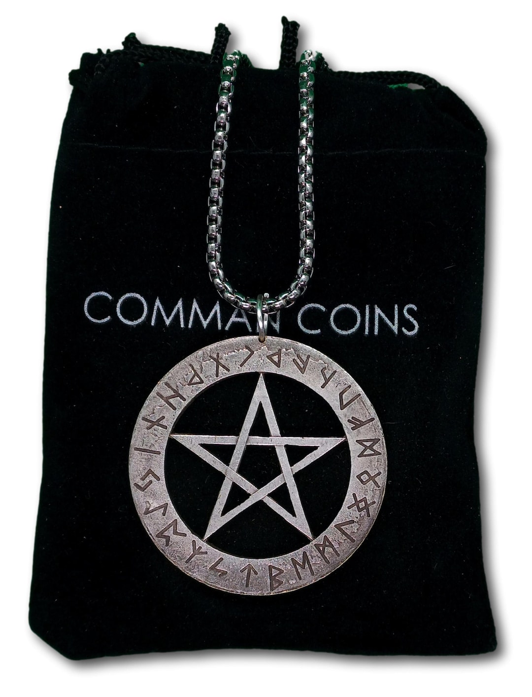 Cut Coin Hobo Coin Necklace Viking Rune Nordic 5 Pointed Star Gothic ...