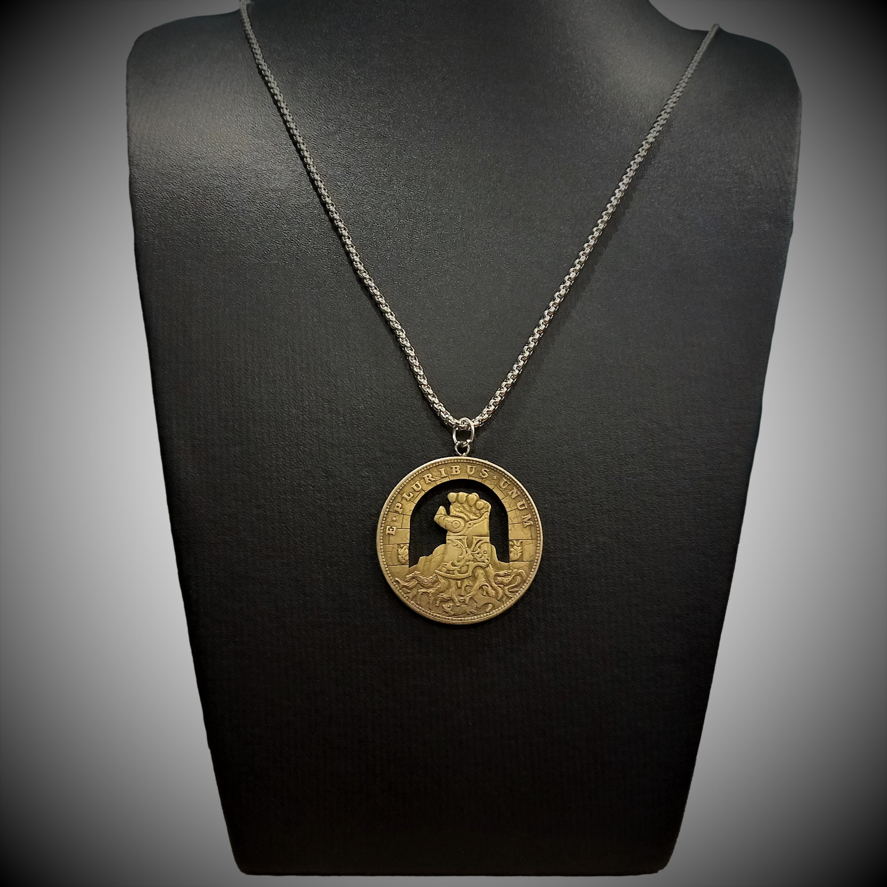 Hand Cut Hobo Coin Necklace Tree of Life Templar Church Medieval Fist ...