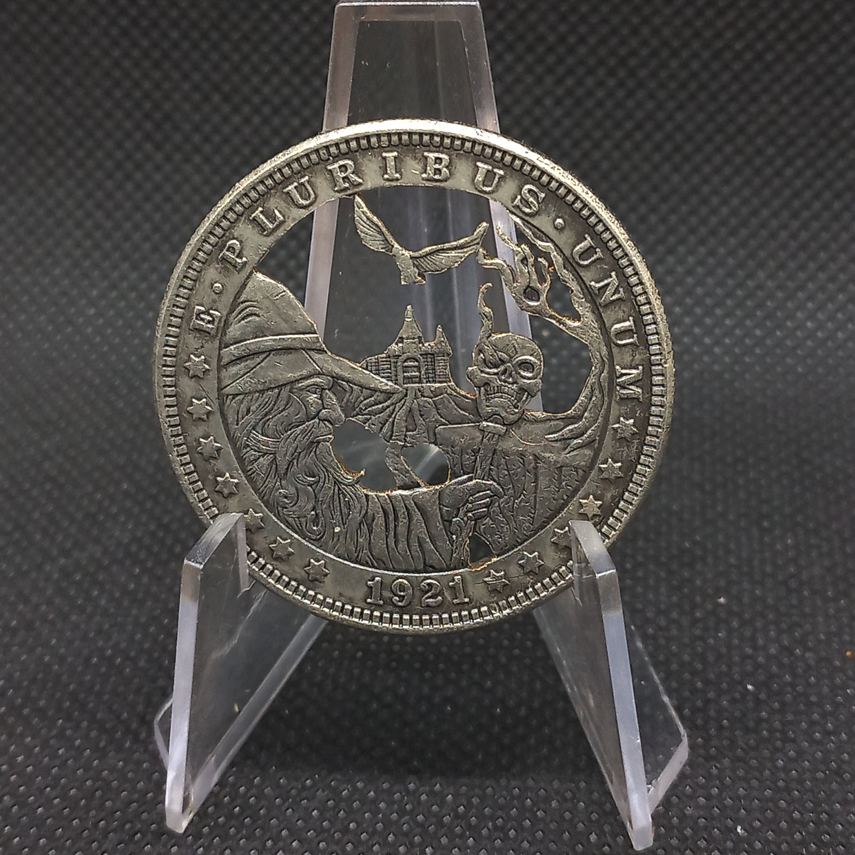 Hobo Cut Coin Medieval Castle Dark Wizard Black Magic Skull Raven Goth ...