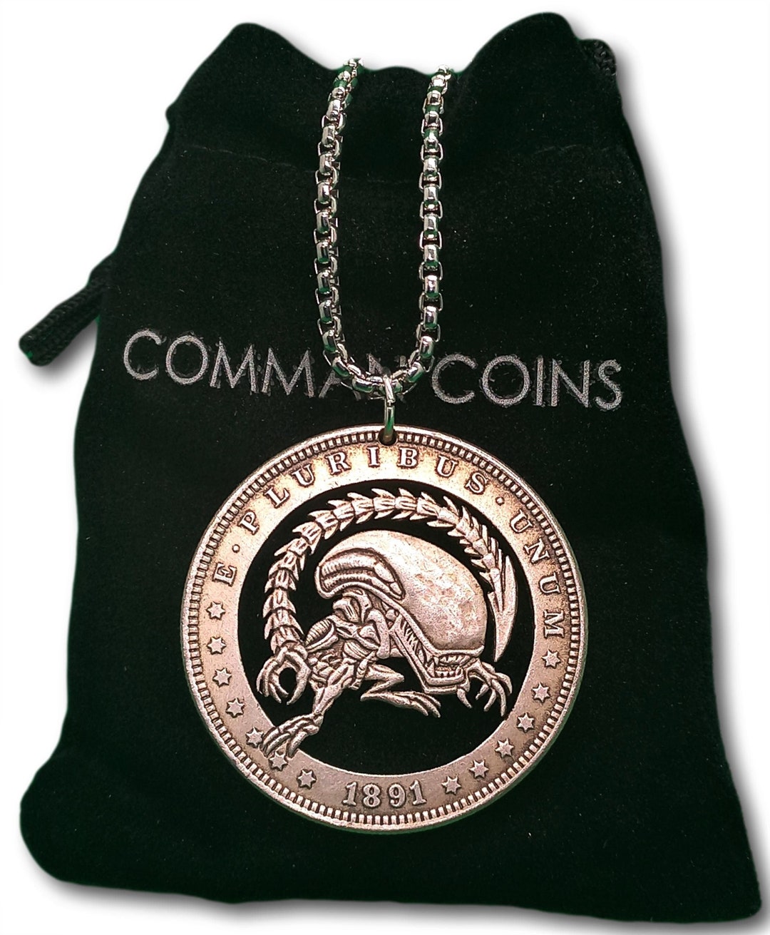 Cut Coin Hobo Coin Necklace Alien Hunter Vintage Scary Movie Cosplay ...