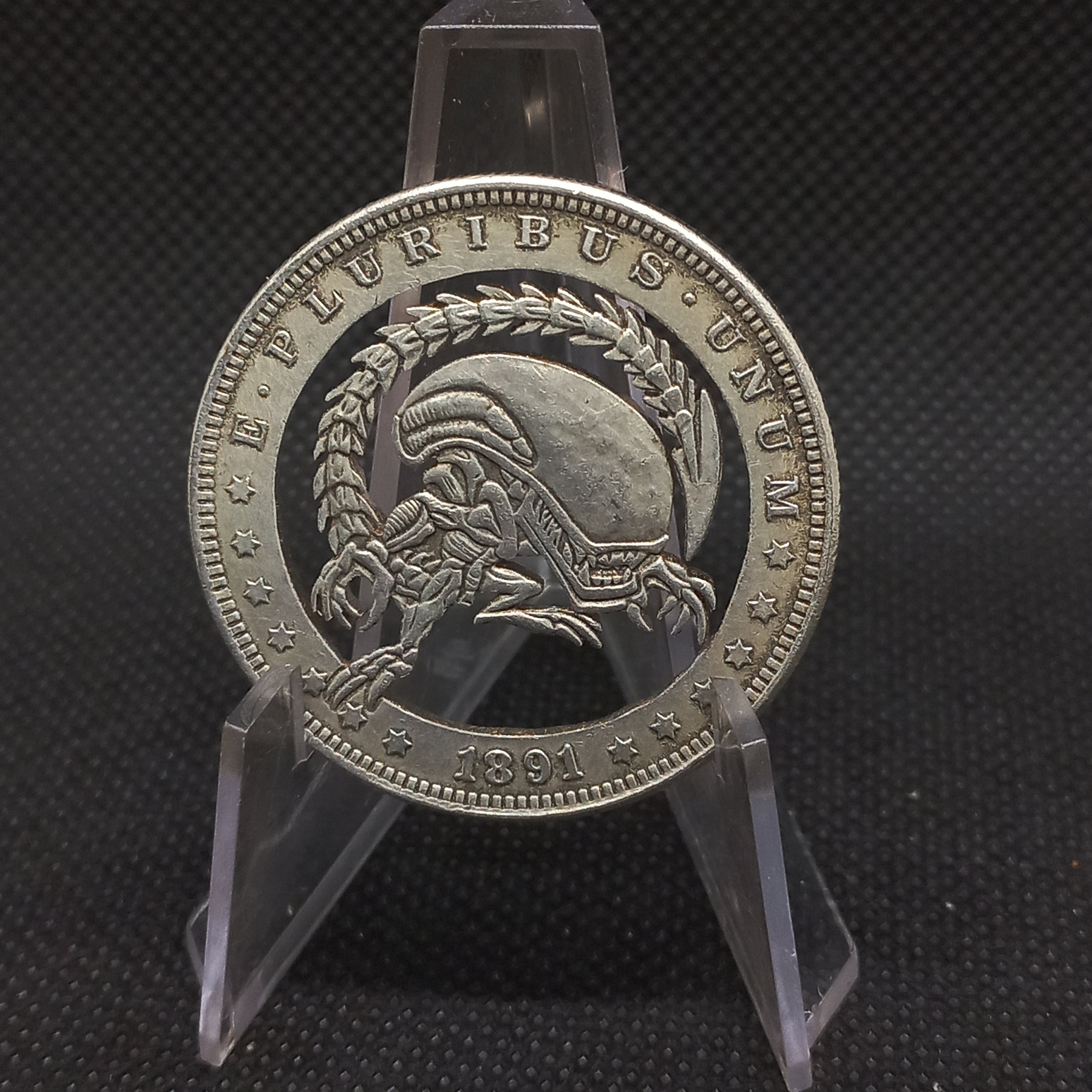 Hand Cut Hobo Coin Alien Hunter Vintage Scary Movie Cosplay Fantasy ...