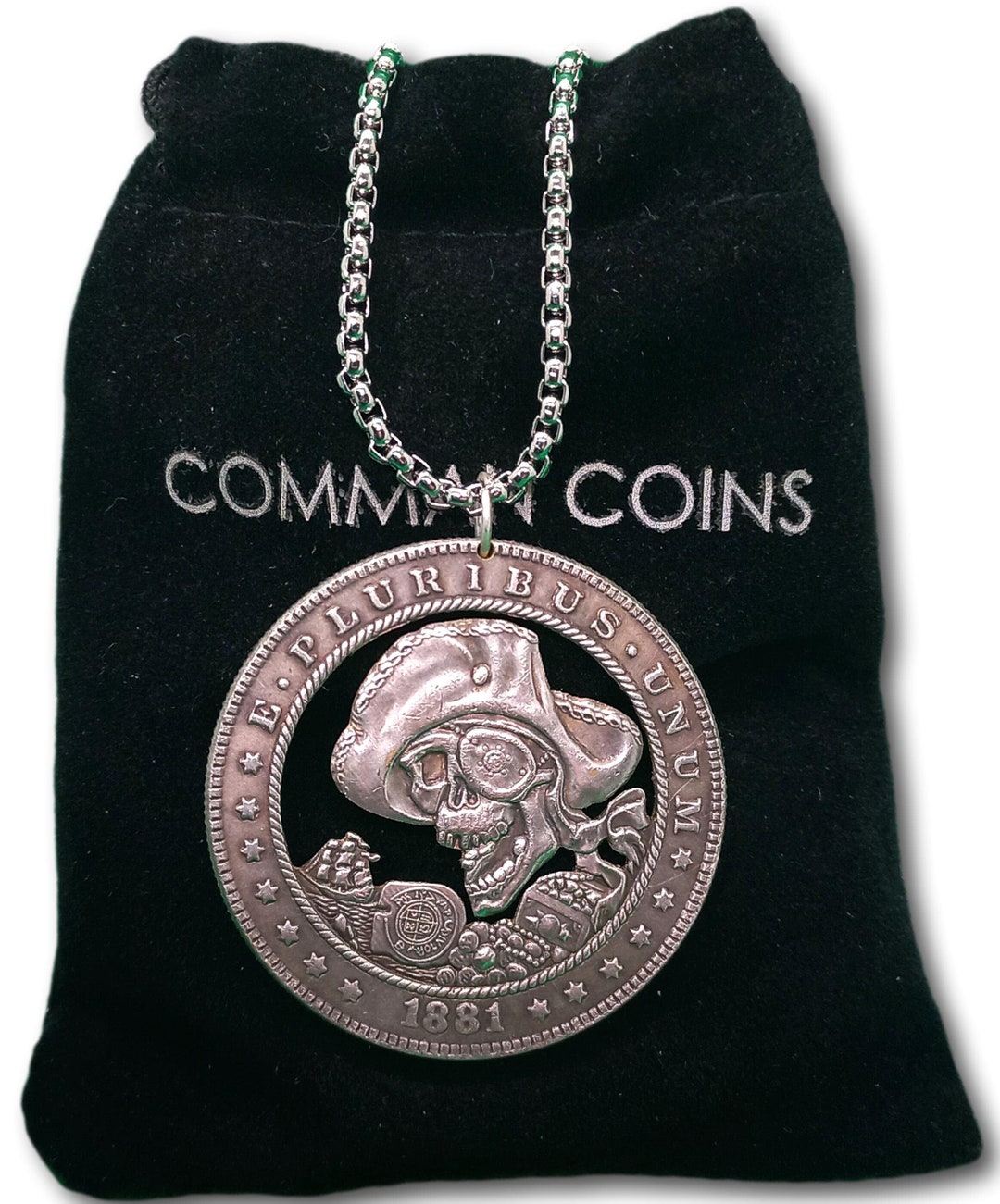 Cut Coin Hobo Coin Necklace Skull Pirate Captain Treasure Island US ...