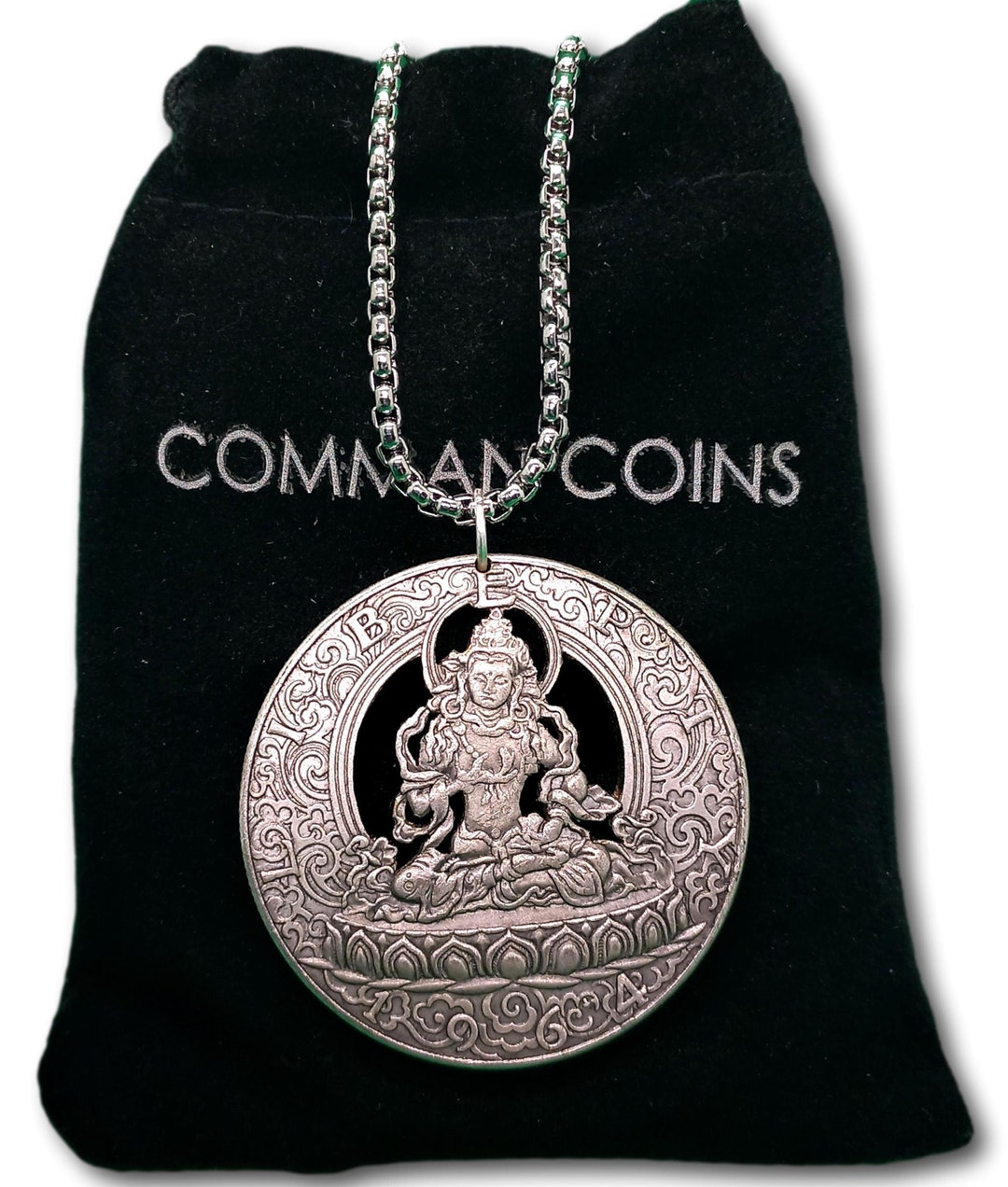 Cut Coin Hobo Coin Necklace Sitting Buddha Peaceful Meditation US ...
