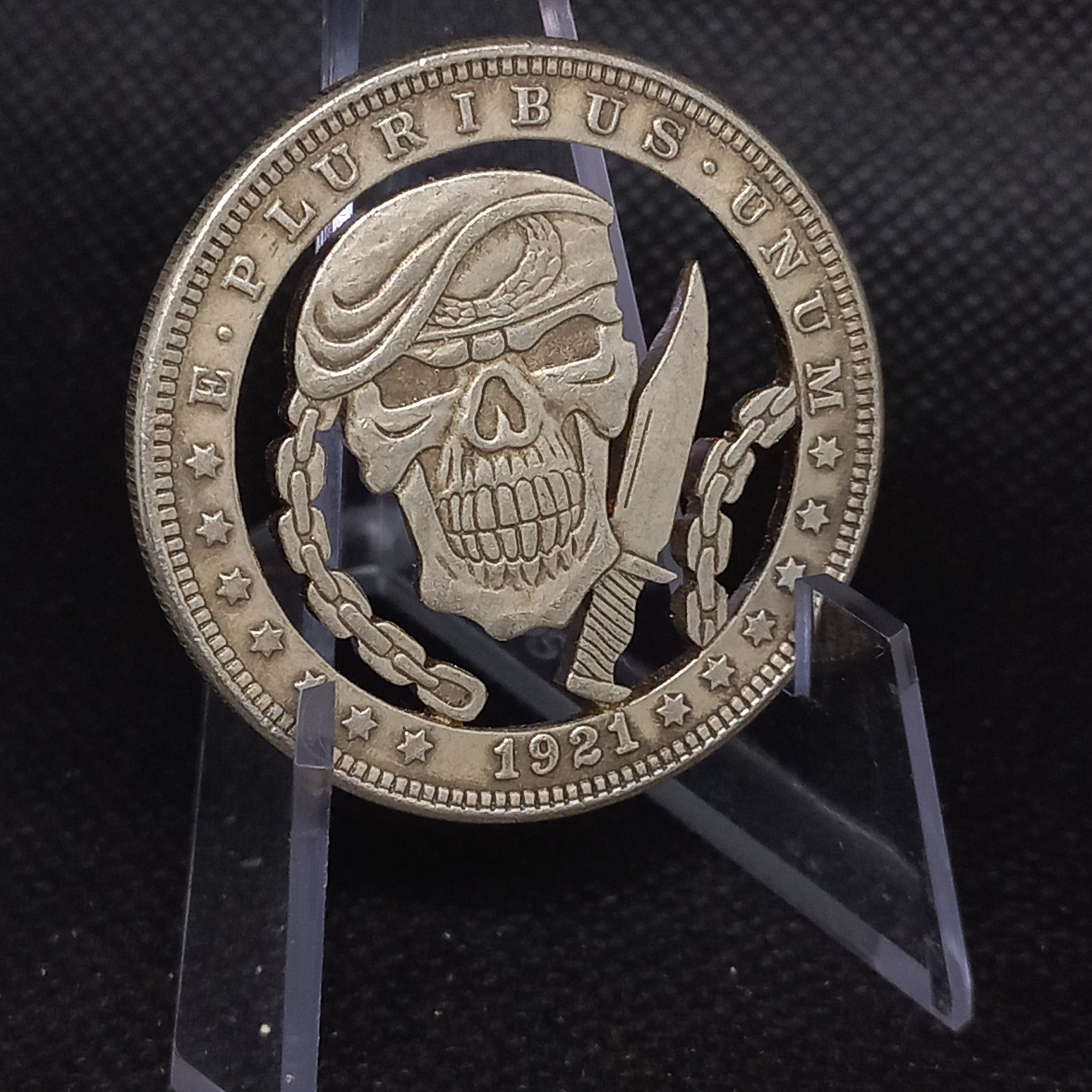 Hand Cut Hobo Coin Skull Military Veteran Army Fantasy American Dollar ...