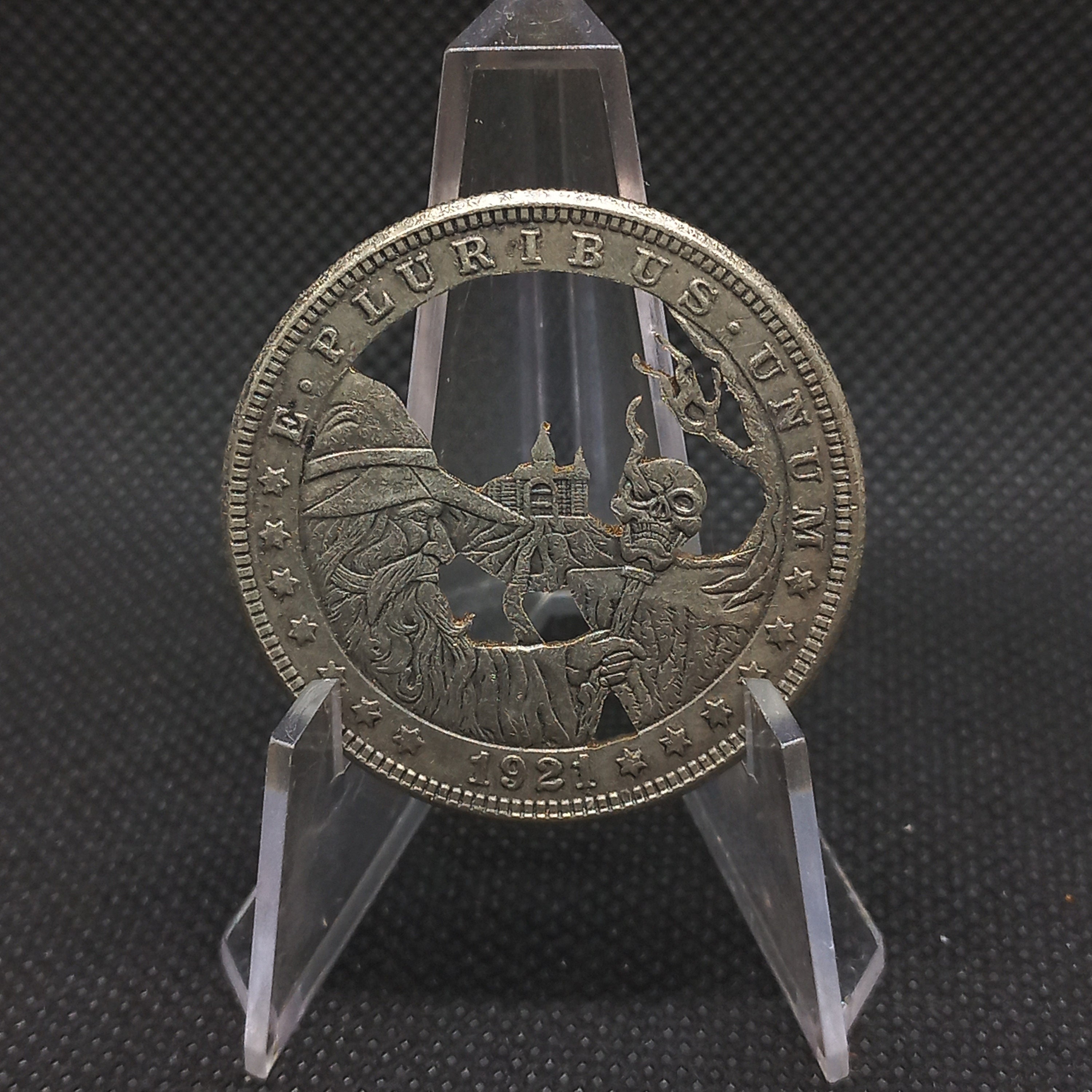 Hobo Cut Coin Medieval Castle Dark Wizard Black Magic Skull Goth Black ...