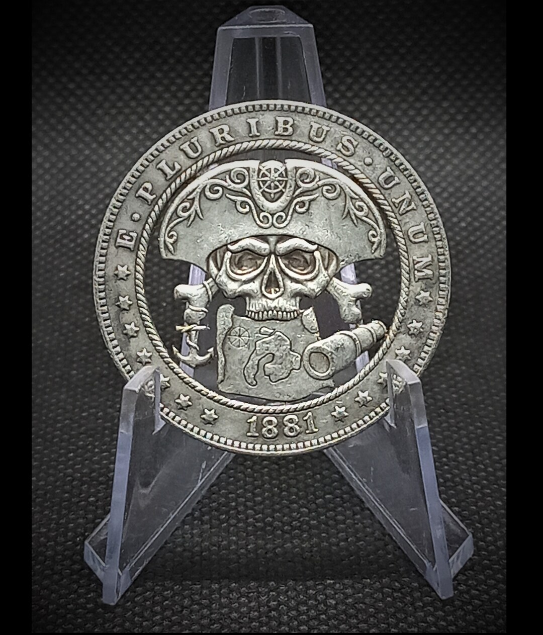 Hand Cut Hobo Coin Skull Pirate Treasure Map Captain Navy Fantasy ...