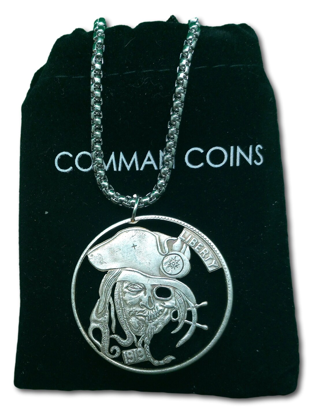 Cut Coin Hobo Coin Necklace Jack Sparrow Skull Pirate Caribbean Gothic ...