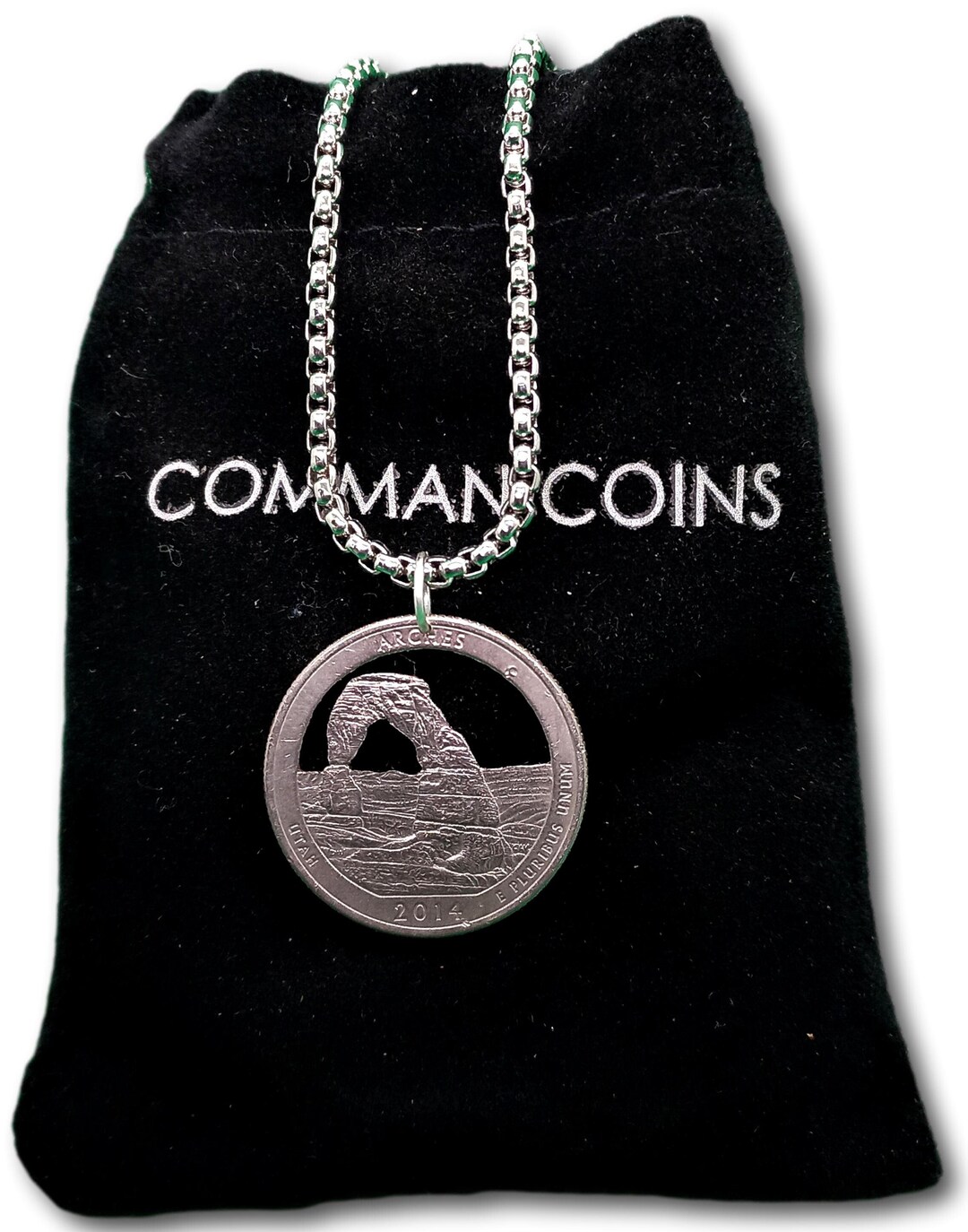 2014 Utah Cut Coin Necklace State Quarter Stone Arches US National Park ...