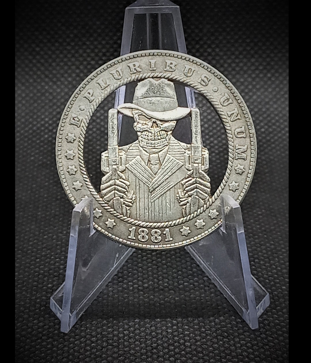 Hand Cut Hobo Coin Skull Vintage Gangster Mafia Man Fantasy American ...