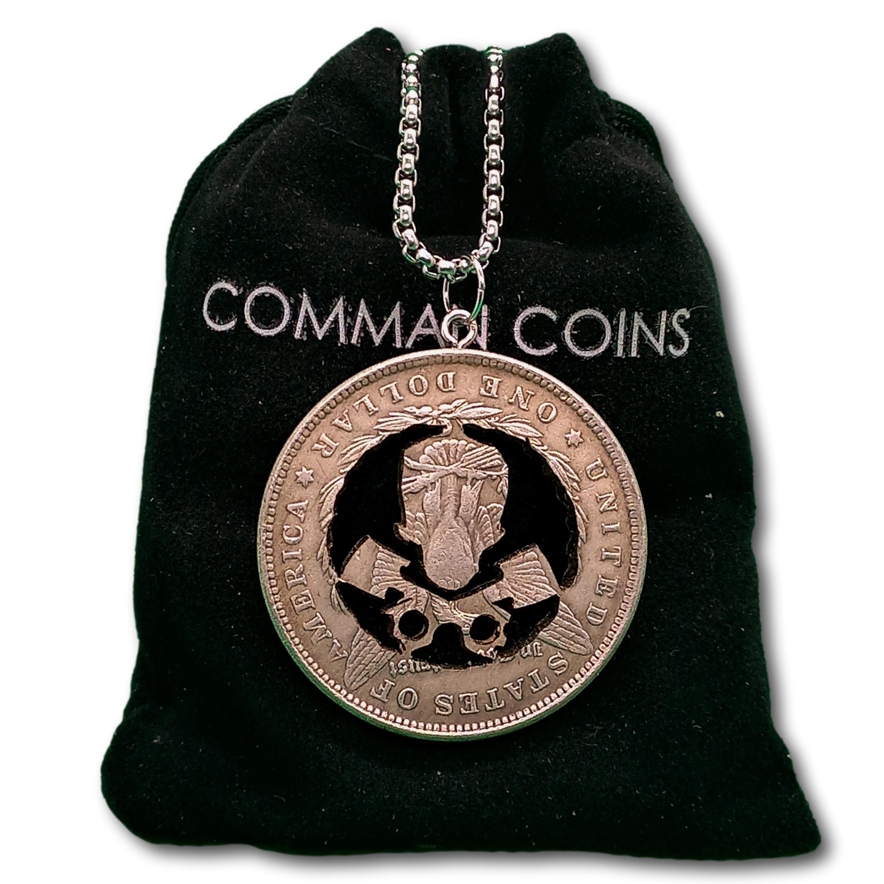 Hand Cut Hobo Coin Necklace Skull Mechanic Motocross Biker MC Pistons ...