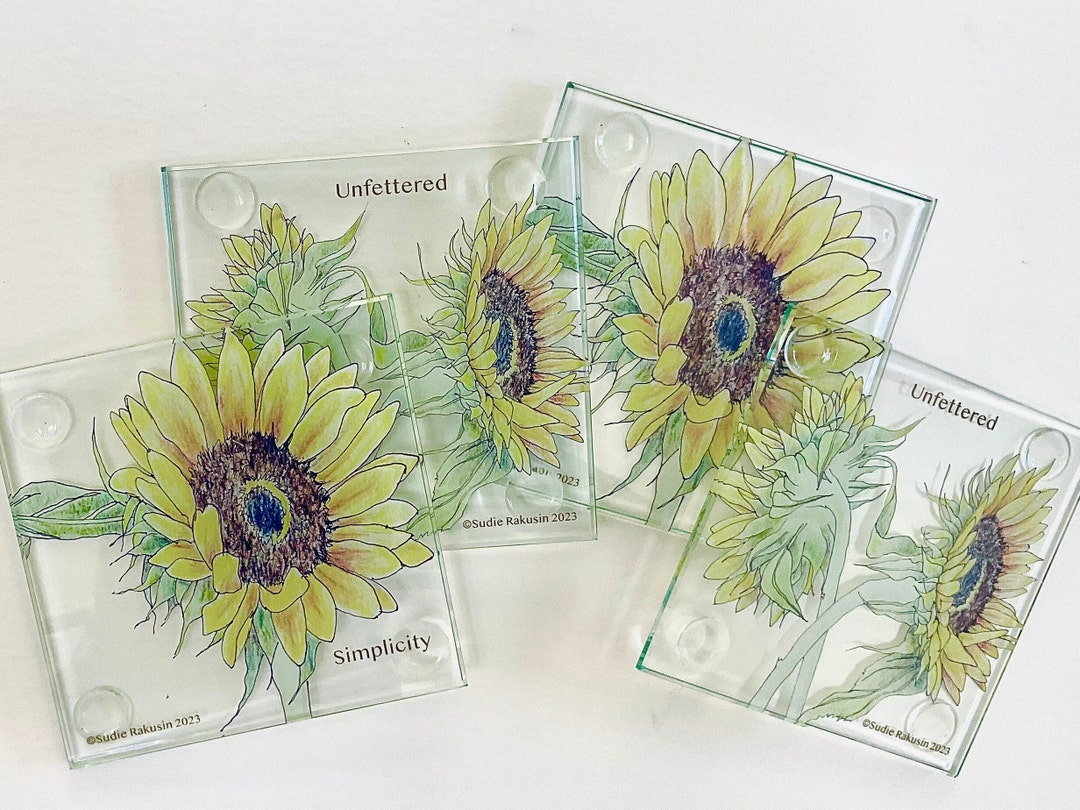 Sunflower Glass Coasters Set of 4 Floral Coasters Glass Coasters Nature ...