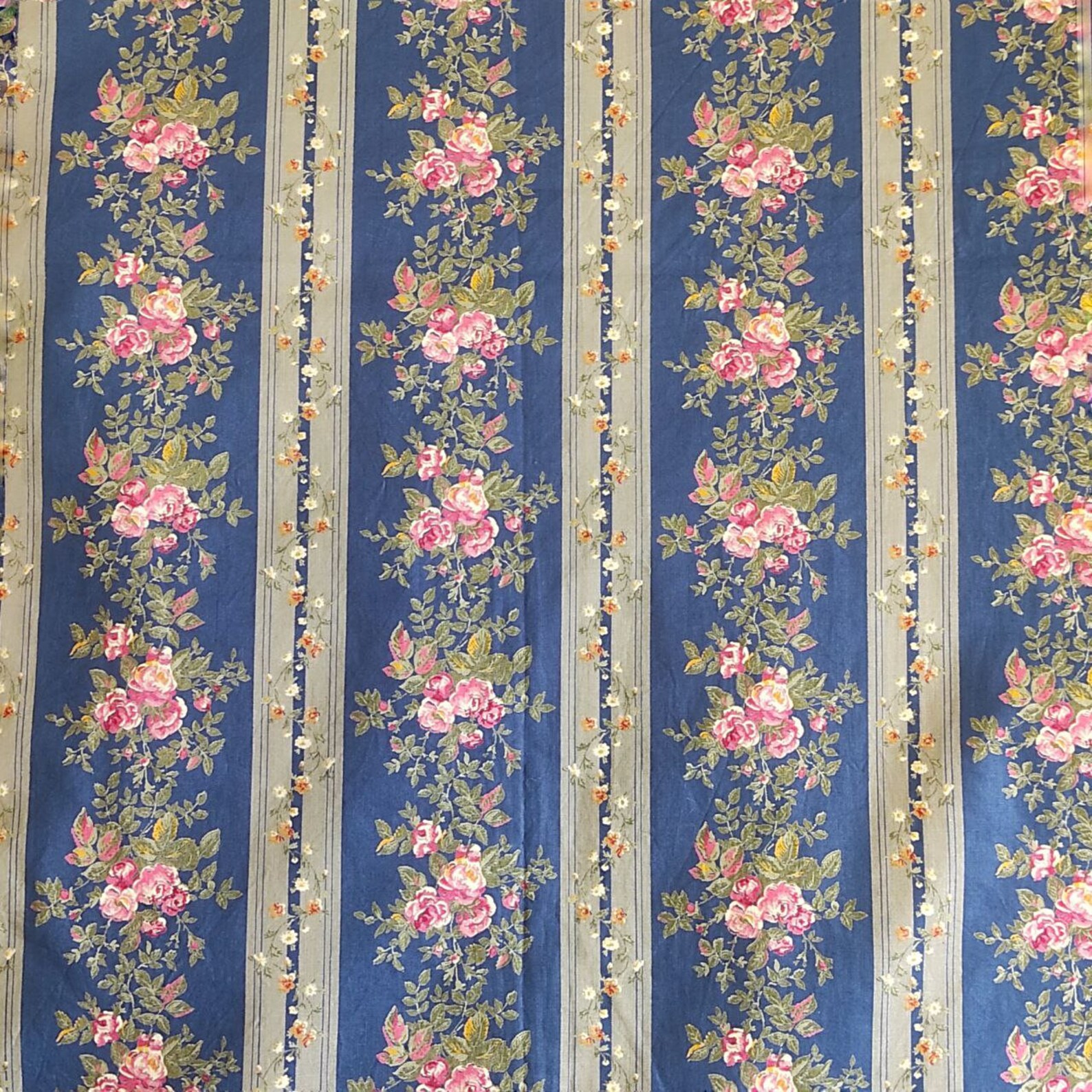 Striped Fabric Border Print Fabric Vintage Curtain Fabric - Etsy