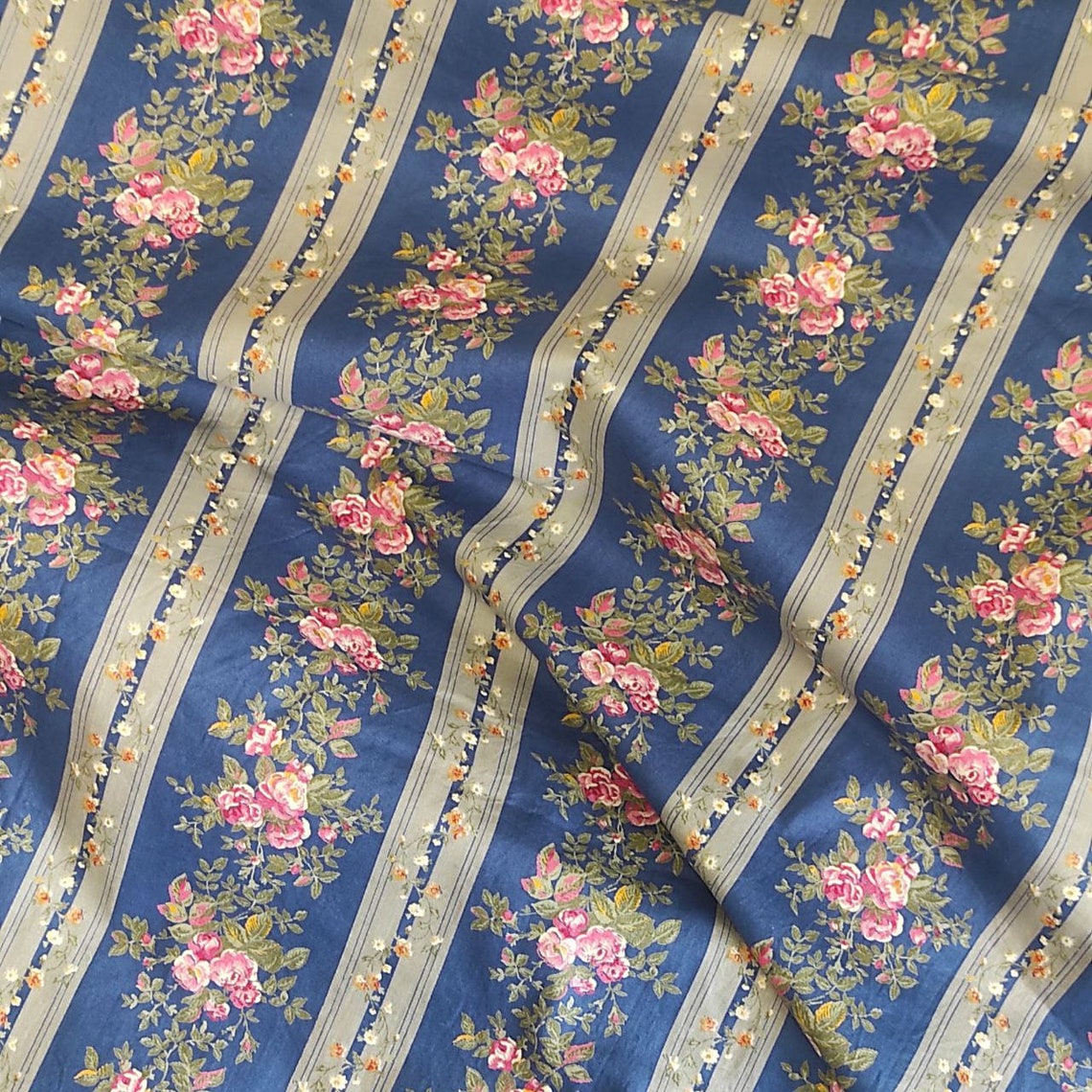 Striped Fabric Border Print Fabric Vintage Curtain Fabric - Etsy