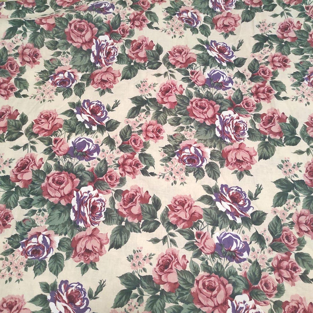 Vintage Cabbage Rose Fabric Cotton by the Yard Great for Patchwork ...