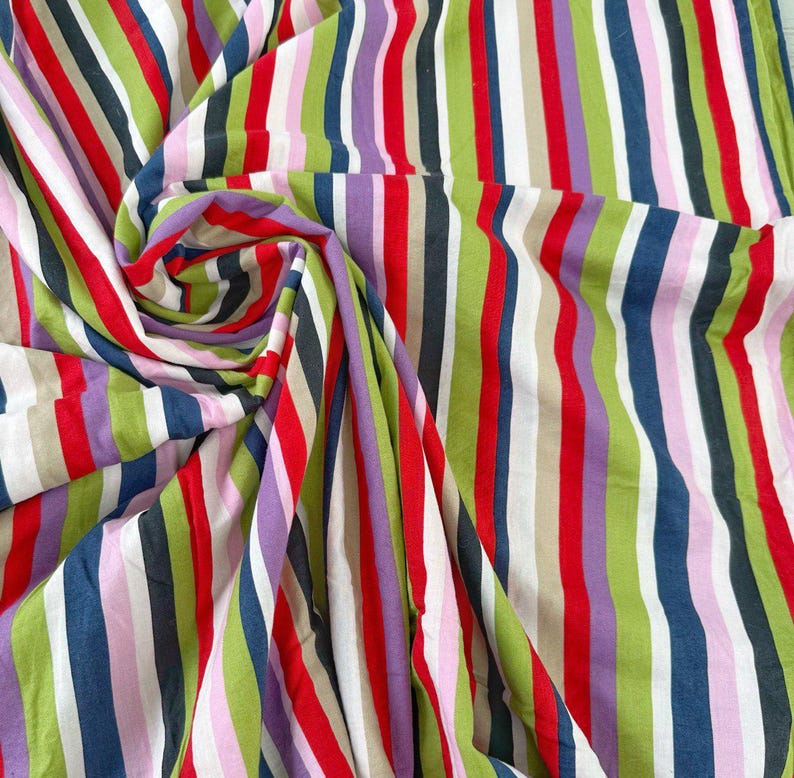 Vintage Ikea Scandinavian Swedish Cotton Striped Fabric 54"w Vertical ...
