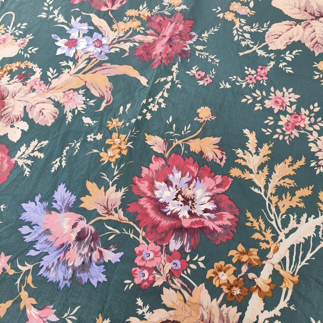 Vintage British Fabric Rare Duracolour Print W54" Jonelle Loral Cotton ...