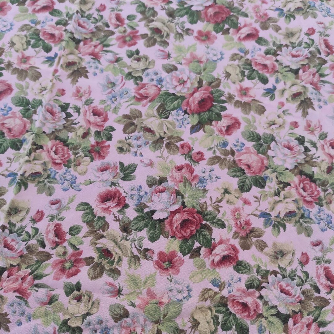 Vintage Curtain Fabric Cabbage Rose Fabric Retro Floral Fabric Pink ...