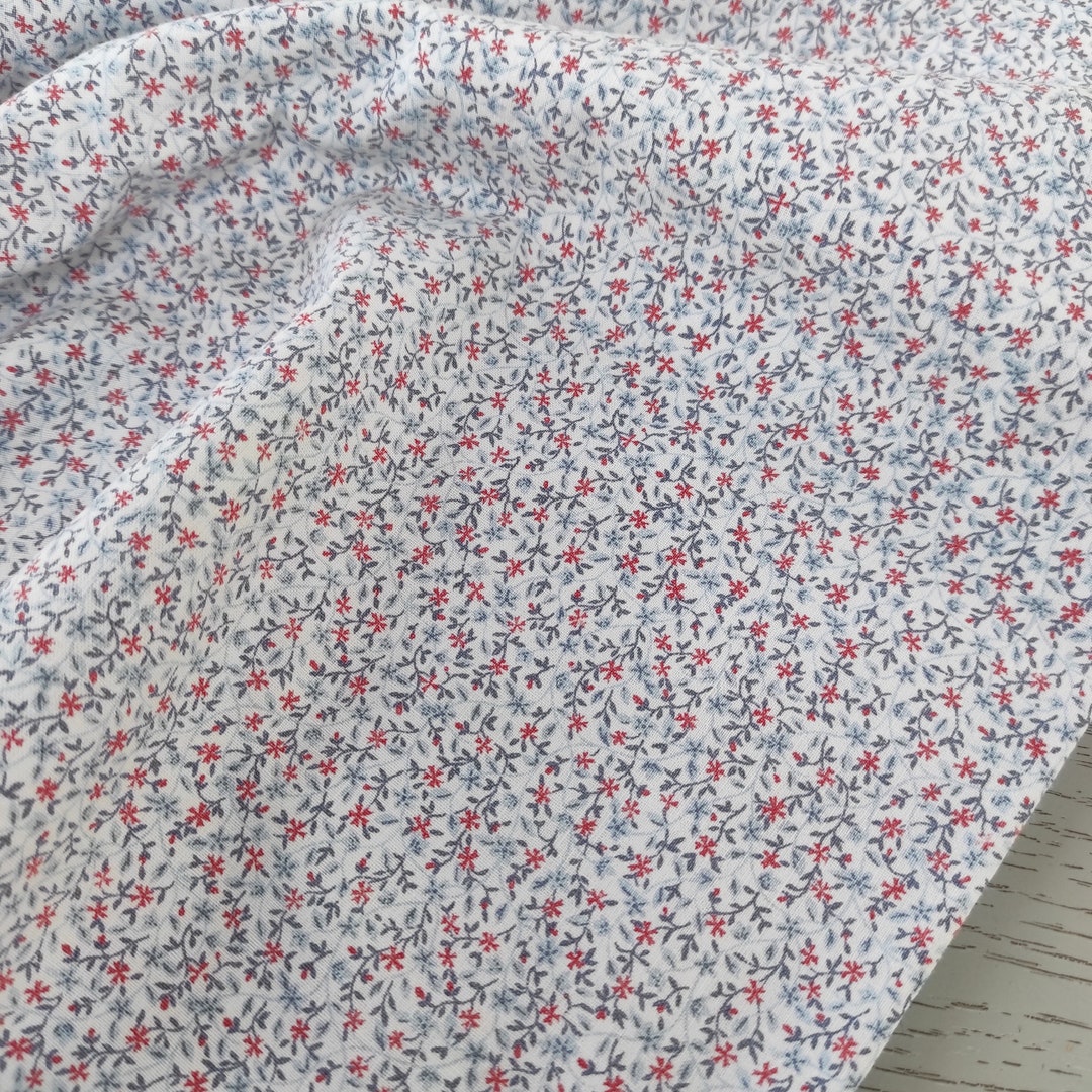 Floral Small Print Fabric Pink Blue Vintage Fabric Quilt Backing Fabric ...
