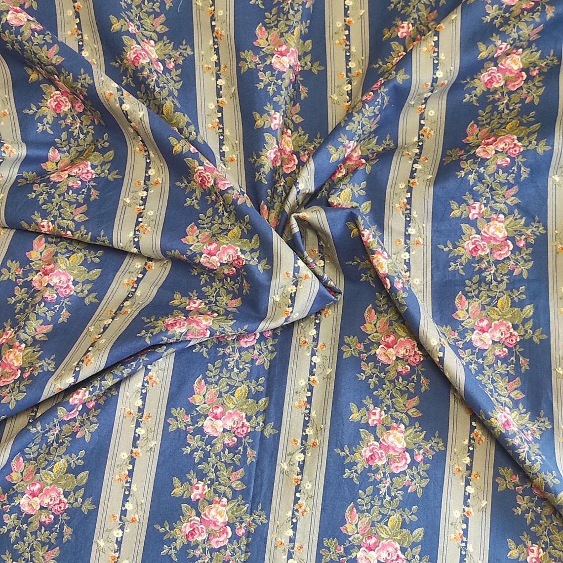 Striped Fabric Border Print Fabric Vintage Curtain Fabric - Etsy