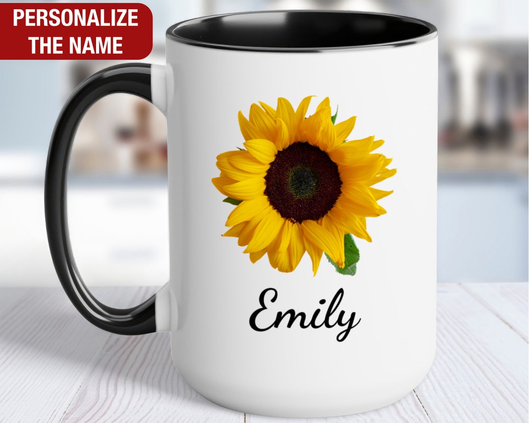 Sunflower Personalized Mug, Sunflower Name Mug, Sunflower Coffee Cup ...