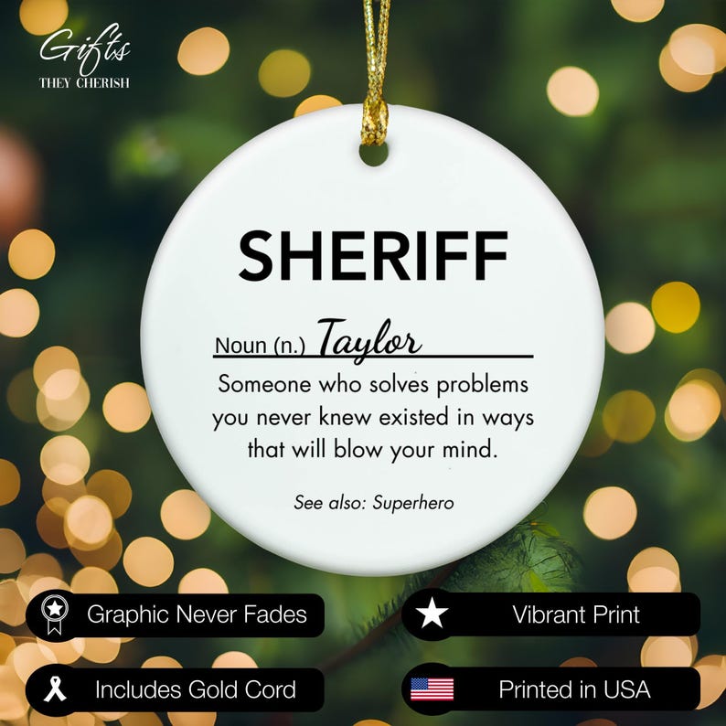 Sheriff Definition Ornament, Personalized Sheriff Ornament, Sheriff ...