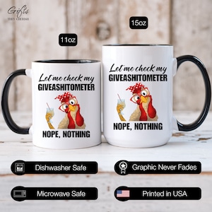 Funny Chicken Mug, Let Me Check My Giveashitometer Coffee Cup, Funny ...