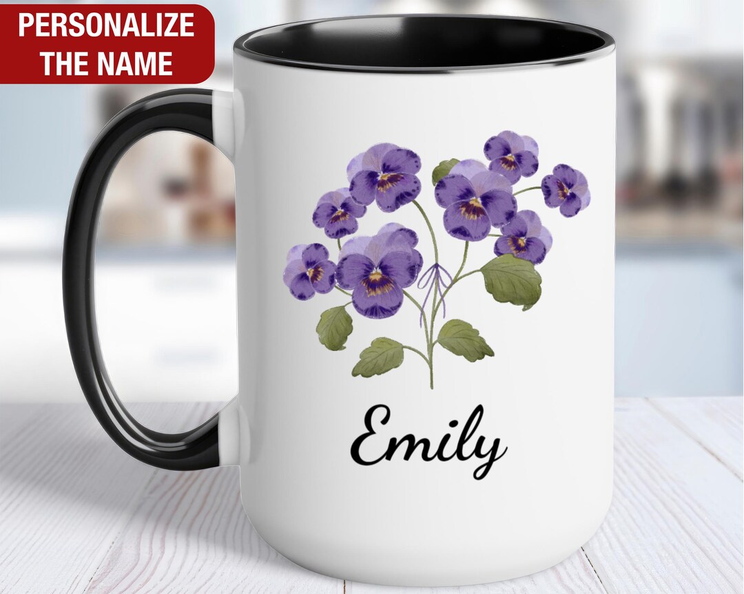 February Birth Flower Mug Personalized, Violet Mug, Violet Birth Flower ...