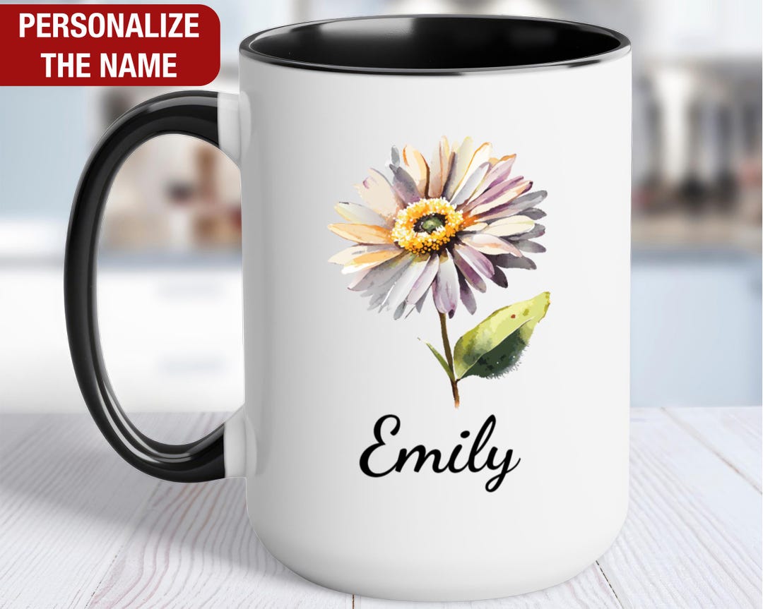 April Birth Flower Mug Personalized, Daisy Mug, Daisy Birth Flower Cup ...