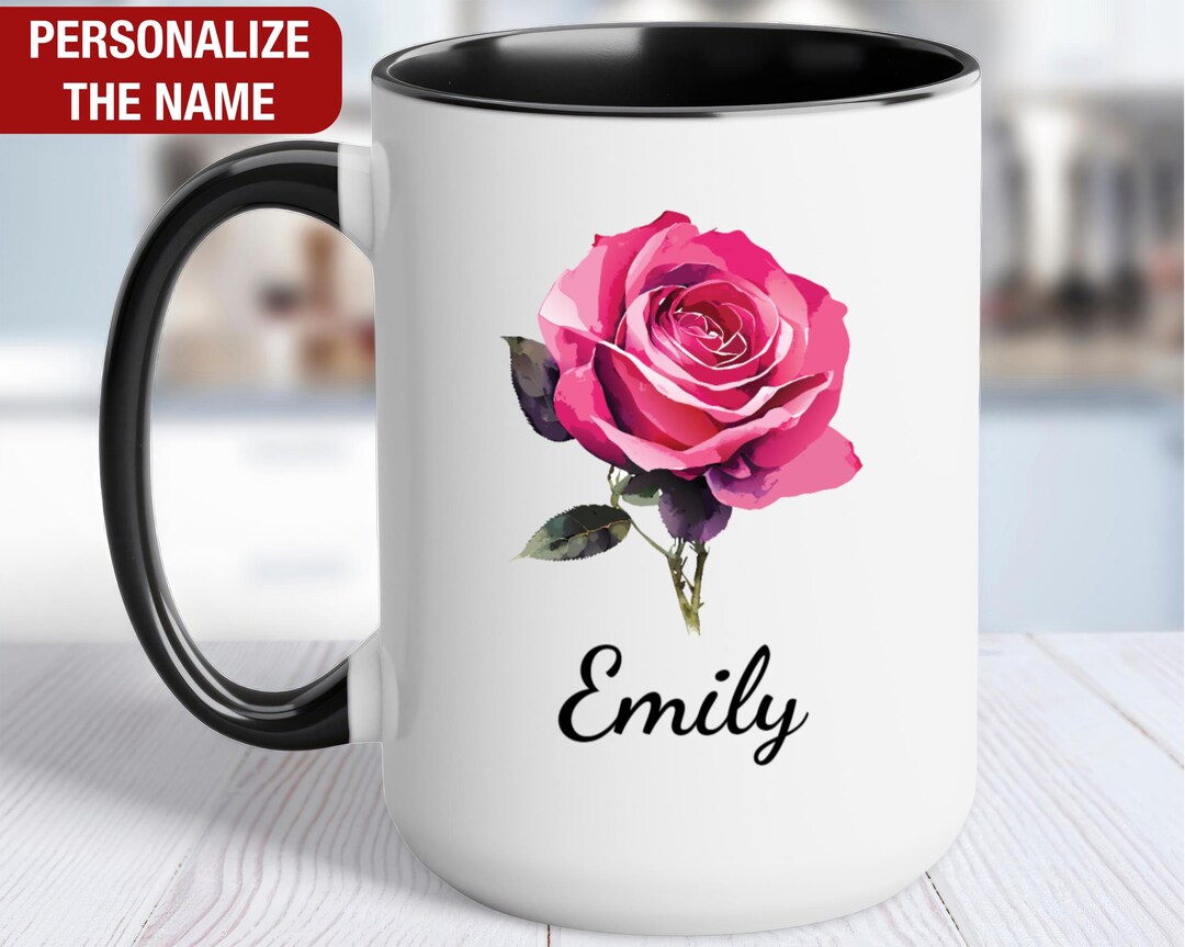 June Birth Flower Mug Personalized, Rose Mug, Rose Birth Flower Cup ...