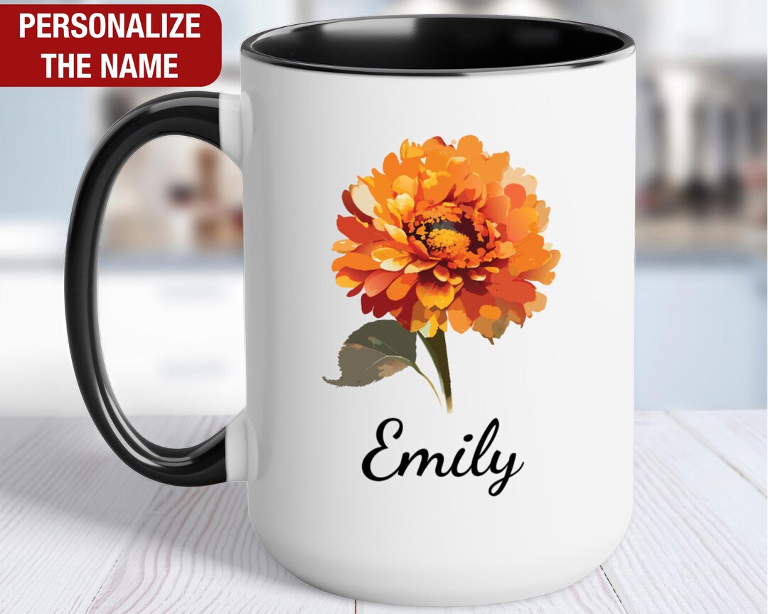 October Birth Flower Mug Personalized, Marigold Mug, Marigold Birth ...