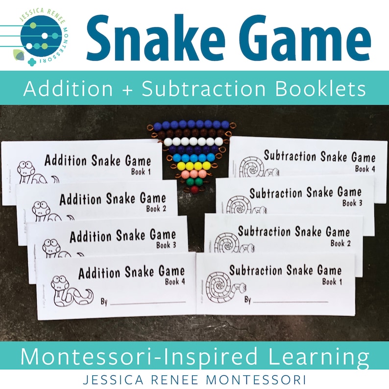 Montessori Math Addition and Subtraction Snake Game Booklets for Facts ...