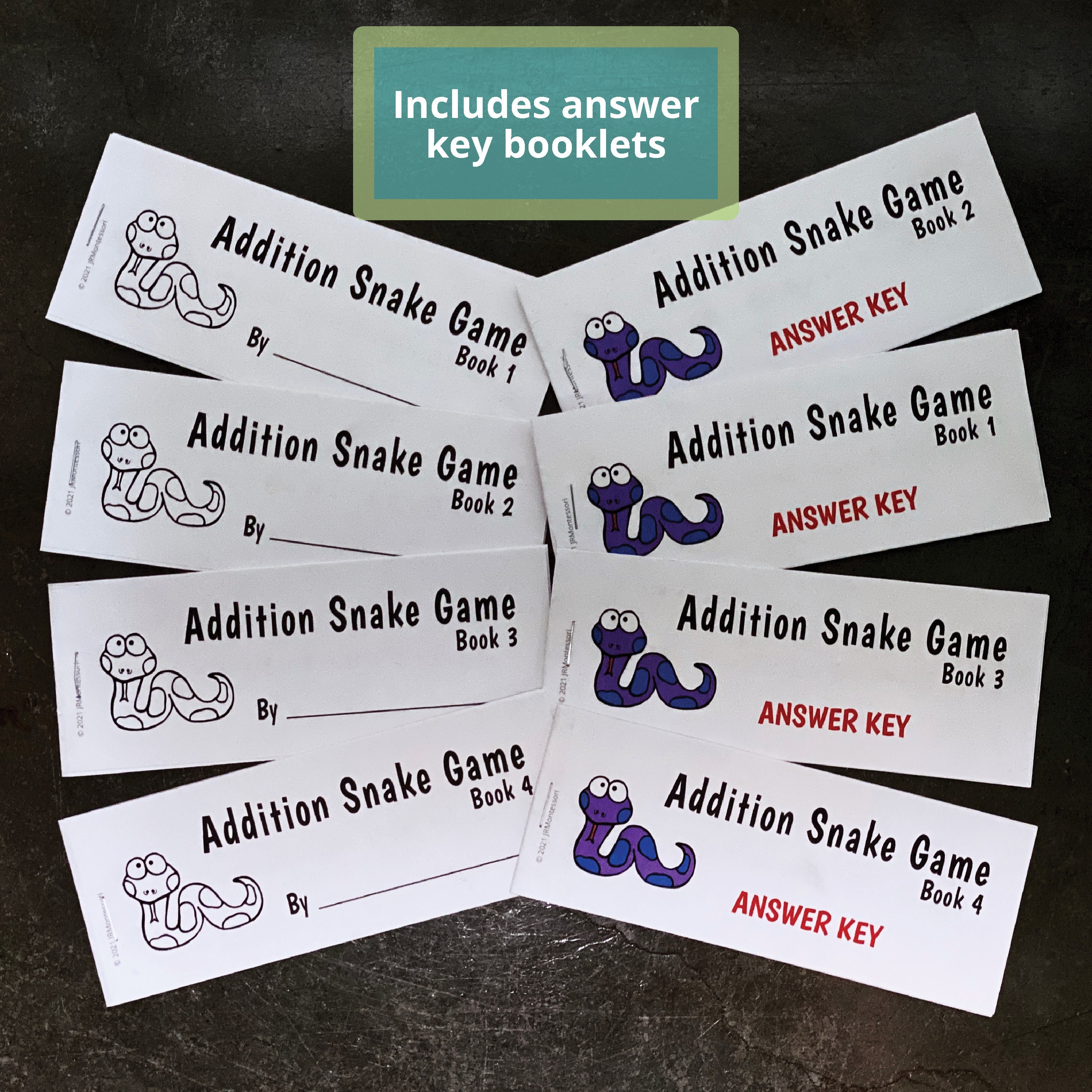Montessori Math Addition and Subtraction Snake Game Booklets for Facts ...