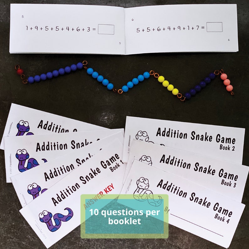 Montessori Math Addition and Subtraction Snake Game Booklets for Facts ...
