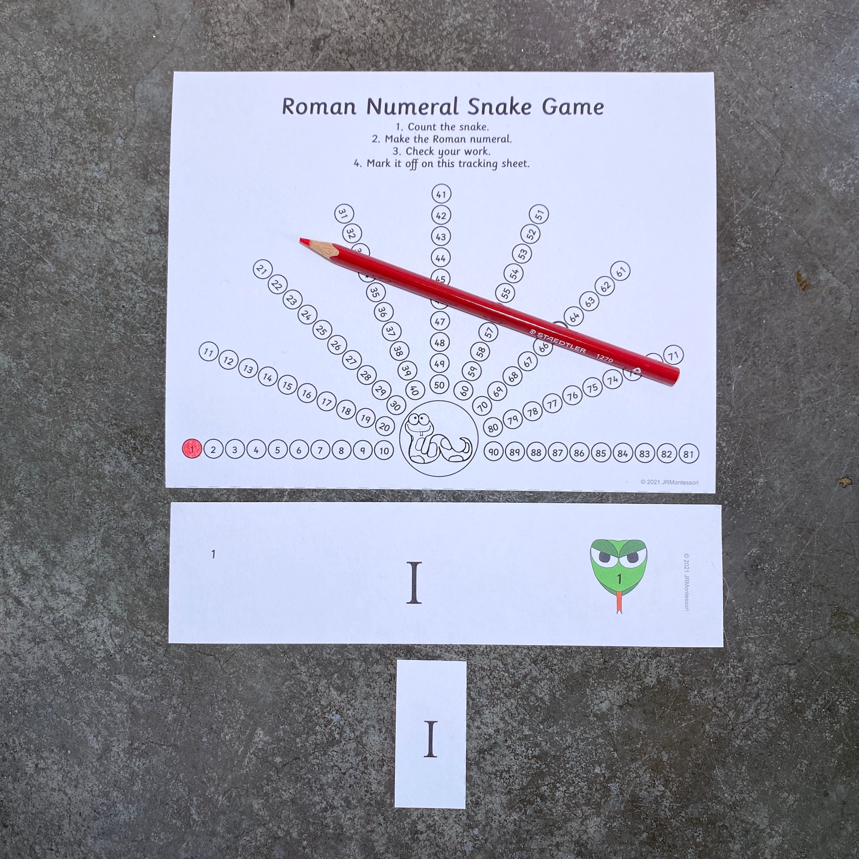 Montessori Snake Game: Roman Numerals 1-100, Addition & Subtraction ...