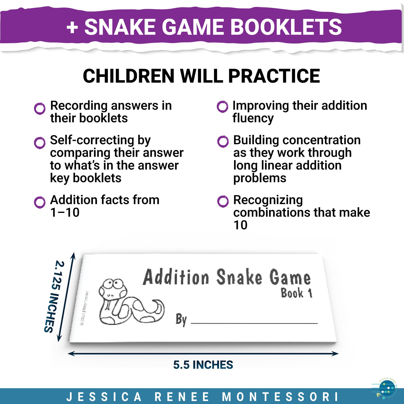 Montessori Math Addition Snake Game Booklets for Addition Facts ...