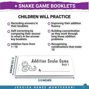 Montessori Math Addition Snake Game Booklets for Addition Facts ...