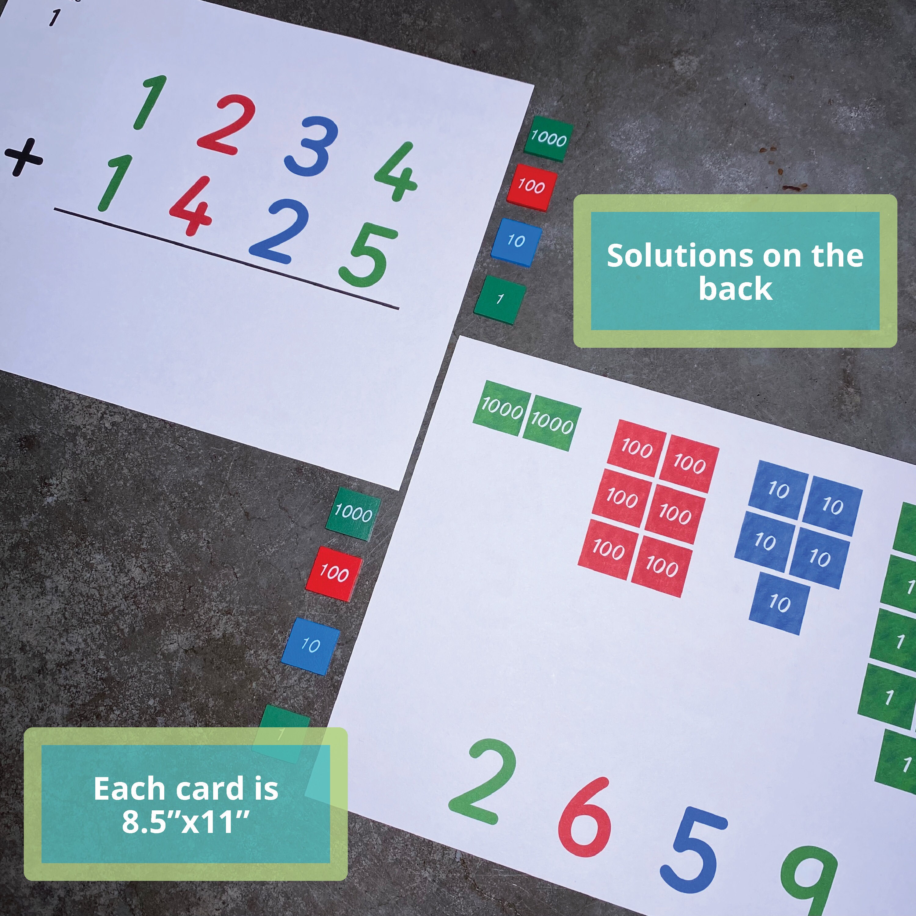 Montessori Math 4-digit Stamp Game Addition With Large Cards - Etsy