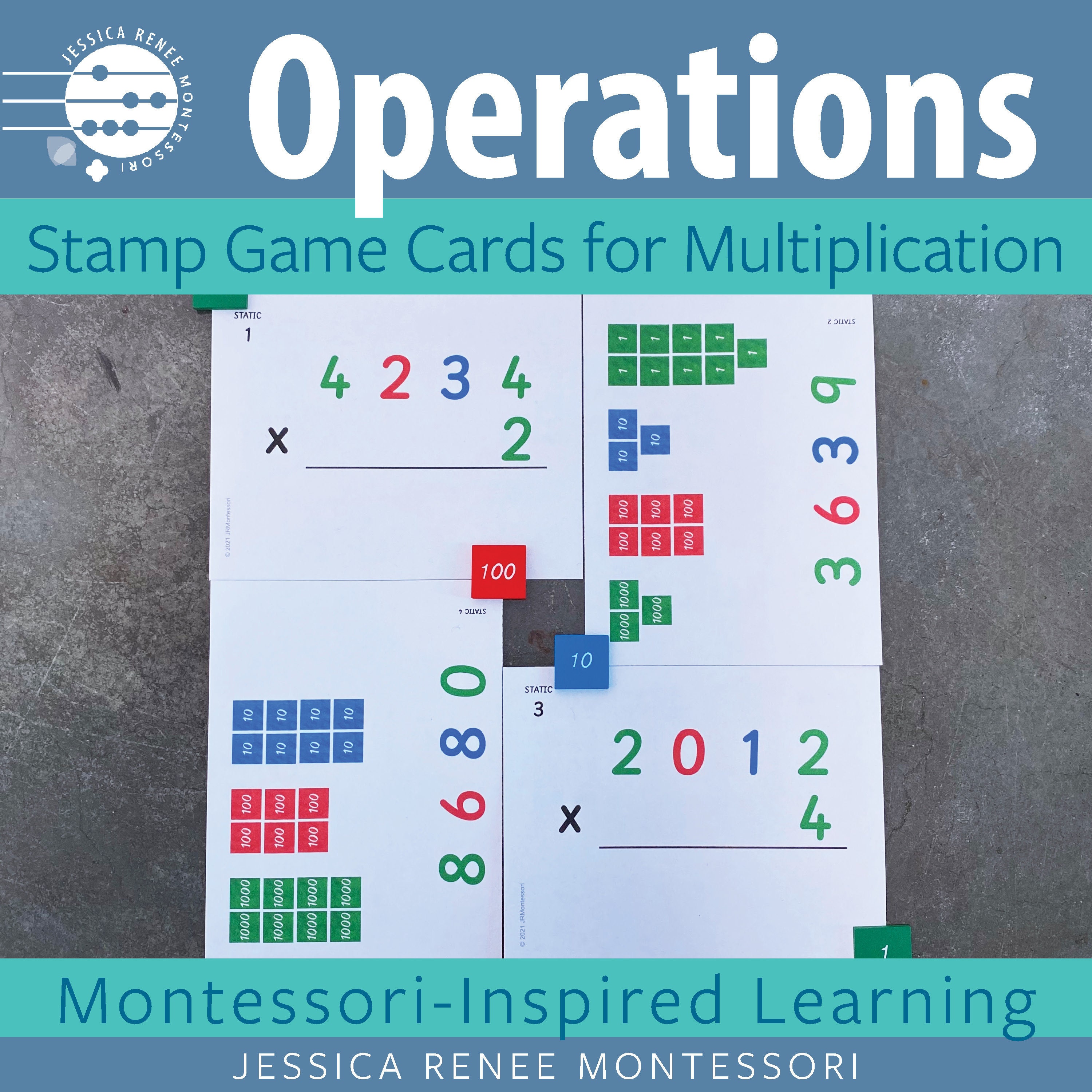 Montessori Math 4-digit Stamp Game Multiplication With Small Cards - Etsy