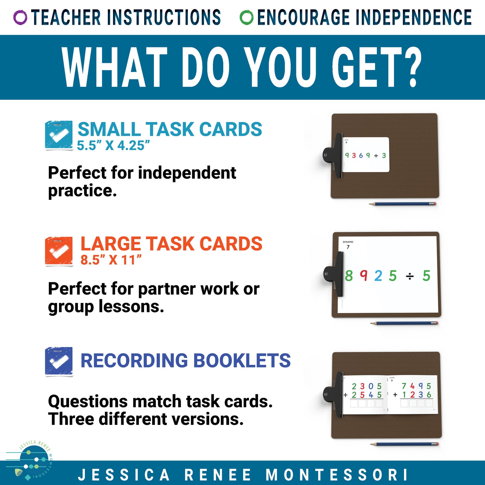 Montessori Math Golden Bead Task Cards and Recording Booklets, All 4 ...