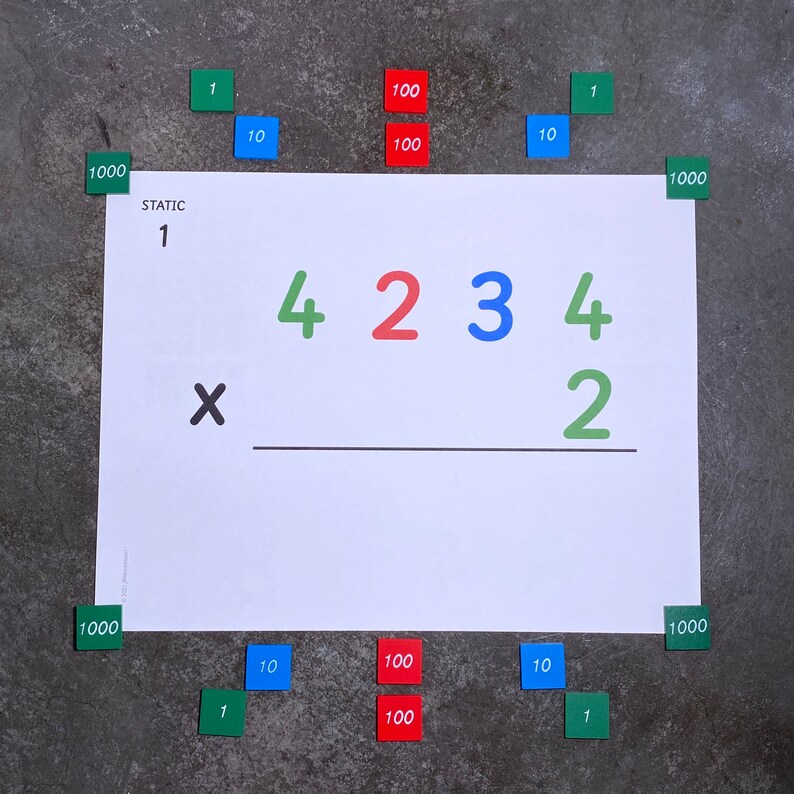 Montessori Math 4-digit Stamp Game Multiplication With Large Cards - Etsy
